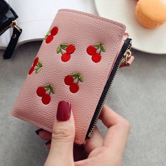 Bags | New Cherry Embroidered Pink Wallet | Poshmark